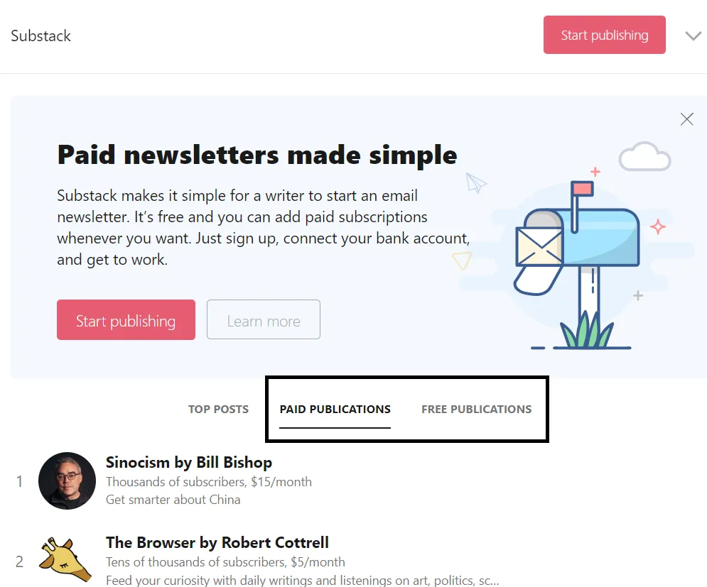 Review of the Substack platform in 2019